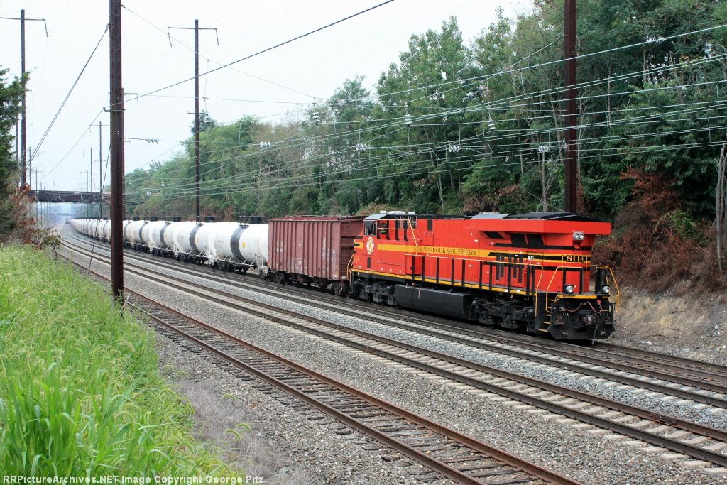 NS loaded oil train 64R without the lead locomotive